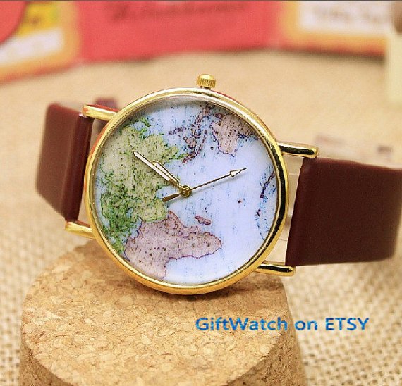 World Map Leather Men's Watch | Gentlemint