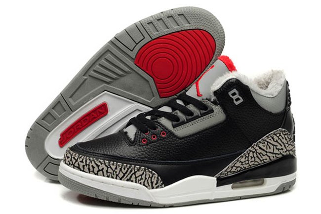 Nike Jordan III 3 White Fur Lining Winter Men Shoes Stealth Black Grey ...