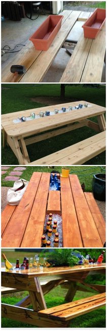 Genius: Replace Board of Picnic Table with Rain Gutter | Gentlemint